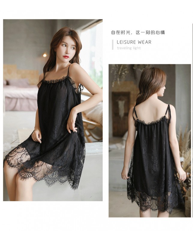 Black / White / Pink Free Size to Plus Size Sexy Lace Nightdress ...