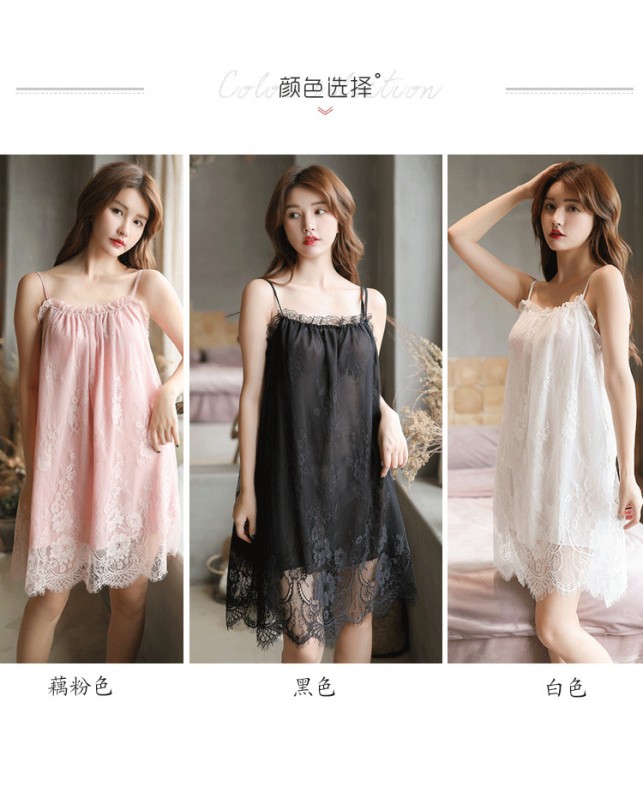 Black / White / Pink Free Size to Plus Size Sexy Lace Nightdress ...